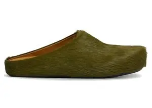 Marni Long Hair Calfskin Fussbett Sabot Mule - Deep Sage