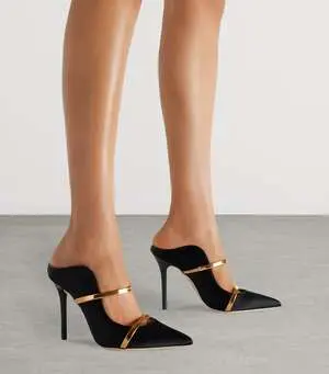 MALONE SOULIERS Maureen 100 Satin Mules - Black