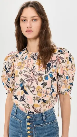 Ulla Johnson Coralie Short Sleeve Blouse - Magnolia