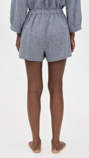 Eberjey Gingham Check Linen Blend Relaxed Fit Shorts