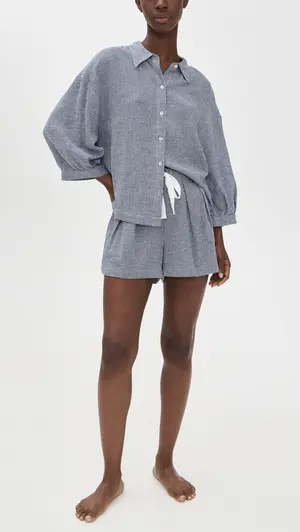 Eberjey Gingham Check Linen Blend Relaxed Fit Shorts