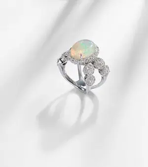 Yeprem 18kt White Diamond And Opal Ring
