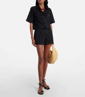 Veronica Beard Spruce Embroidered Cotton Shirt