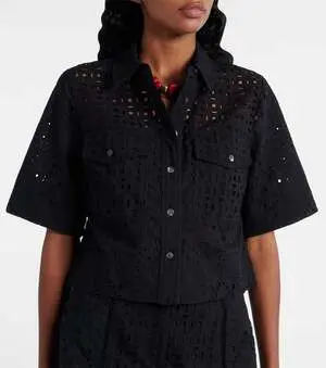 Veronica Beard Spruce Embroidered Cotton Shirt