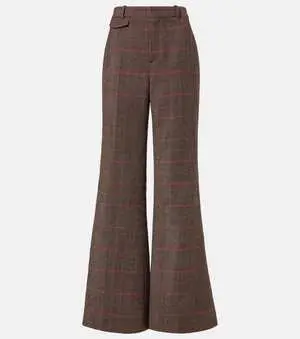 Chloé Checked High-rise Flared Wool Pants