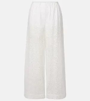 Staud Bonfire Eyelet Cotton Wide-leg Pants - White