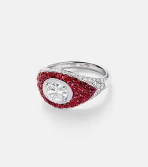 KAMYEN 18kt White Gold Pinky Ring With Diamonds And Rubies - Silver