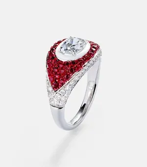KAMYEN 18kt White Gold Ring With Diamonds And Rubies