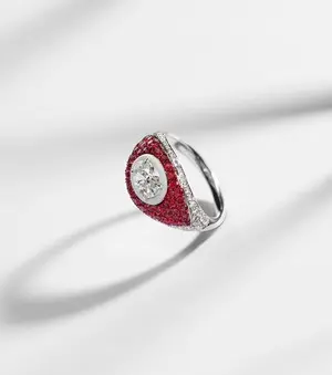 KAMYEN 18kt White Gold Ring With Diamonds And Rubies