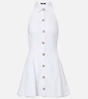 Balmain Halterneck Cotton Poplin Minidress - White