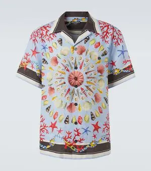 Dolce & Gabbana Printed Linen Canvas Bowling Shirt - Blue