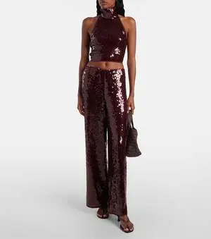 Oseree Marylin Sequined Wide-leg Pants