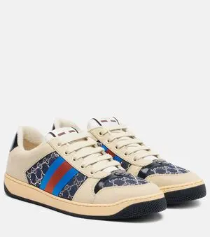 Gucci Screener Gg Leather-trimmed Denim Sneakers - Multicoloured