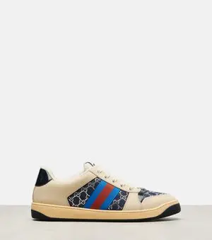Gucci Screener Gg Leather-trimmed Denim Sneakers - Multicoloured