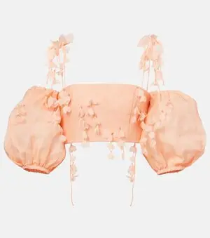 Zimmermann Dawning Linen And Silk Crop Top - Pink