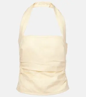 SIR. Jerry Ruched Linen Top - White