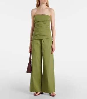 Simkhai Emerson Ruched Cotton-blend Tube Top - Green