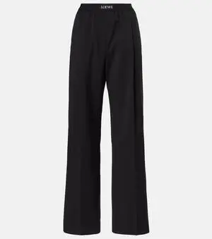 Loewe Logo Wool Mid-rise Straight Pants - Black