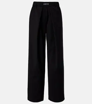Loewe Logo Wool Mid-rise Straight Pants - Black