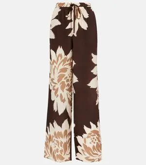 SIR. Floral Silk Satin Wide-leg Pants - Brown