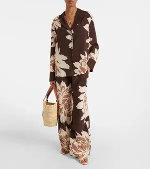SIR. Floral Silk Satin Wide-leg Pants - Brown
