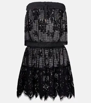 Melissa Odabash Isla Floral Shirred Minidress - Black