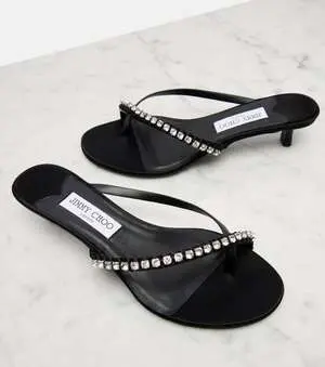 JIMMY CHOO Dila 35 Leather And Satin Thong Sandals - Black