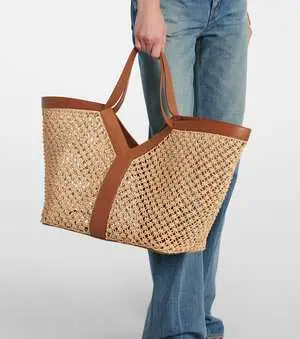 Saint Laurent Raffia And Leather Tote Bag - Neutrals