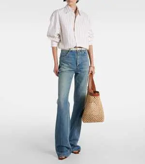 Saint Laurent Raffia And Leather Tote Bag - Neutrals