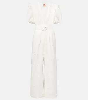 Farm Rio Broderie Anglaise Cotton Jumpsuit - White