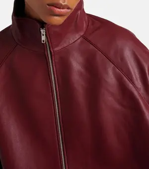 THE FRANKIE SHOP Senta Oversized Faux Leather Bomber Jacket - Burgundy