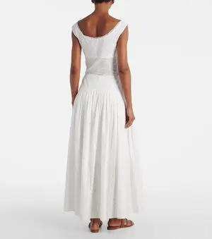 Staud Procida Pleated Cotton Maxi Skirt - White