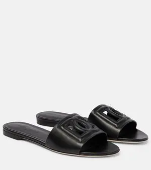 Dolce & Gabbana Leather Slides With Tone Hardware - Black