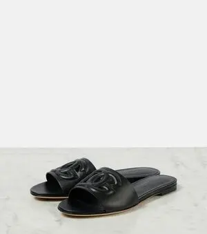 Dolce & Gabbana Leather Slides With Tone Hardware - Black