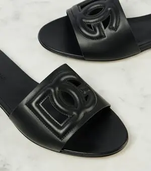 Dolce & Gabbana Leather Slides With Tone Hardware - Black