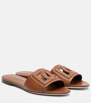 Dolce & Gabbana Leather Slides - Brown
