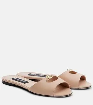 Dolce & Gabbana Dolce&Gabbana Leather Slides With Gold Tone Hardware Pink
