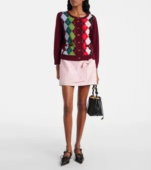 GANNI Argyle Wool And Cashmere Cardigan - Burgundy