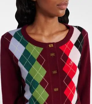 GANNI Argyle Wool And Cashmere Cardigan - Burgundy