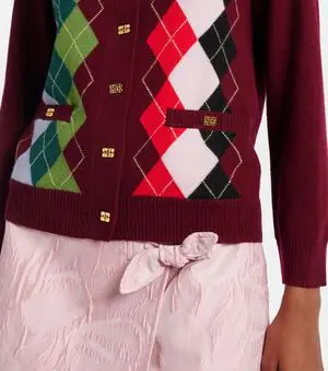 GANNI Argyle Wool And Cashmere Cardigan - Burgundy