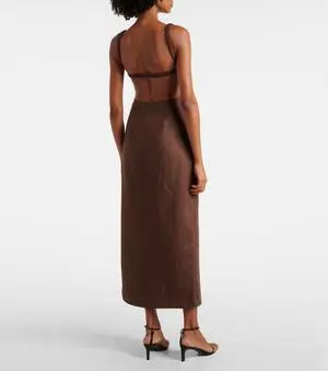 SIR. Linen Midi Dress - Brown