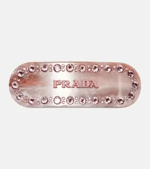 Prada Logo Crystal-embellished Barrette - Pink