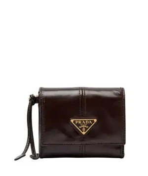 Prada Logo Leather Wallet - Brown