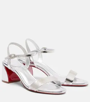 CHRISTIAN LOUBOUTIN Miss Jane 55 Metallic Leather Sandals - Silver
