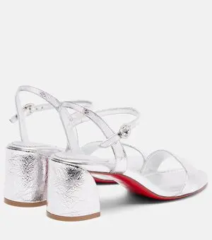 CHRISTIAN LOUBOUTIN Miss Jane 55 Metallic Leather Sandals - Silver