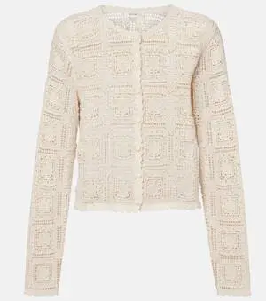 FRAME Crochet Cotton Cardigan - White