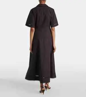 RÓHE Embroidered Cotton Poplin Midi Dress - Black