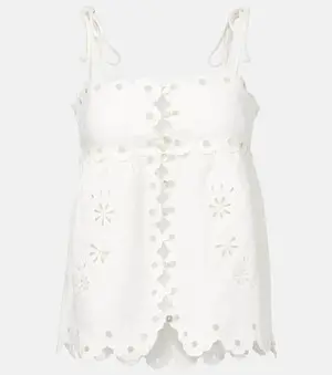 Farm Rio Embroidered Cutout Linen Top