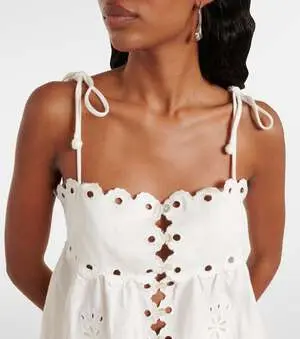 Farm Rio Embroidered Cutout Linen Top