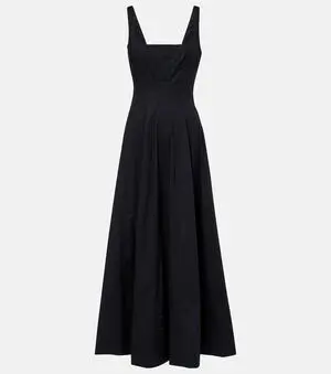 Staud Wells Pleated Cotton Midi Dress - Black